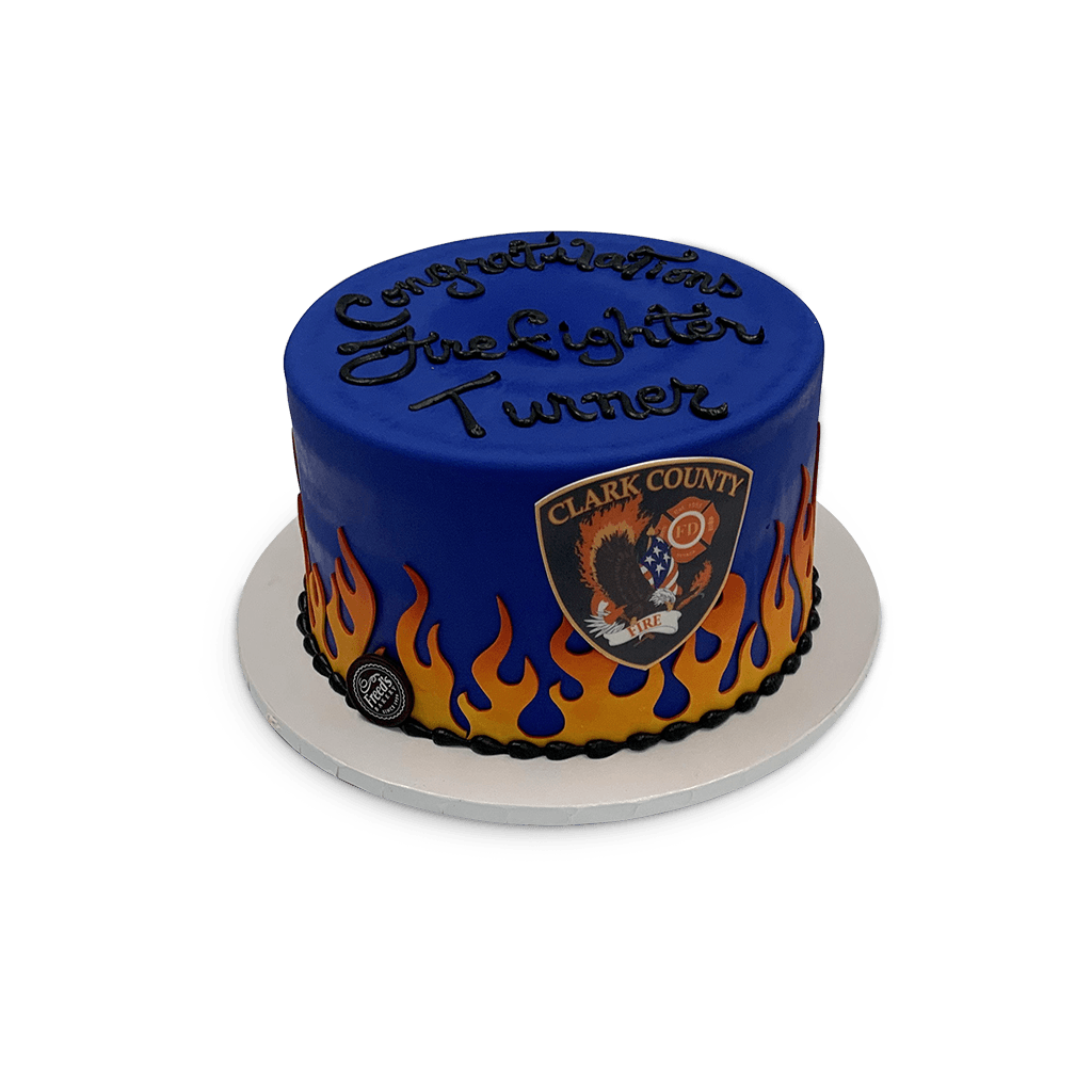 Fire Department Celebration Cake with Flames – Freed's Bakery